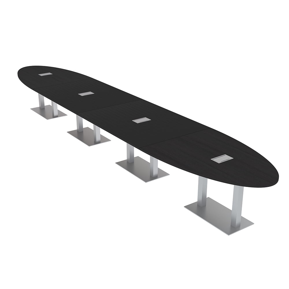 18 Person Modular Oval Conference Table Square Metal Bases Power Units ...