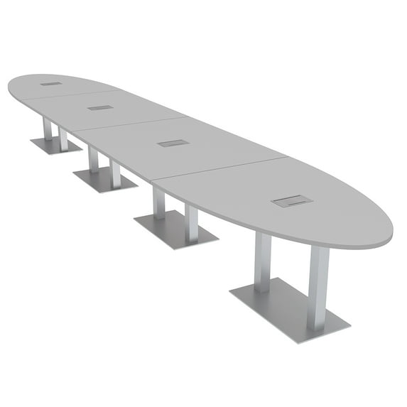 18 Person Modular Oval Conference Table Square Metal Bases Power Units ...