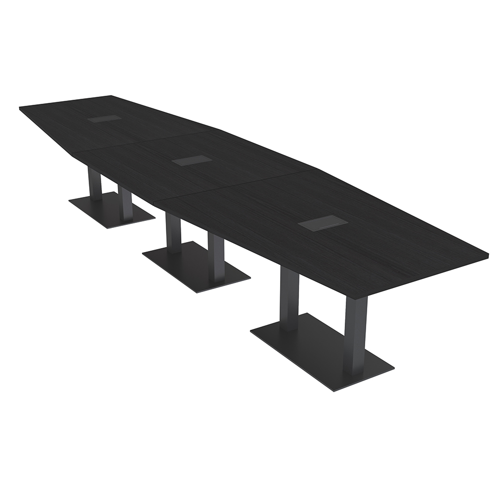 18 Person Modular Powered Hexagon Boardroom Table Double Black Bases ...