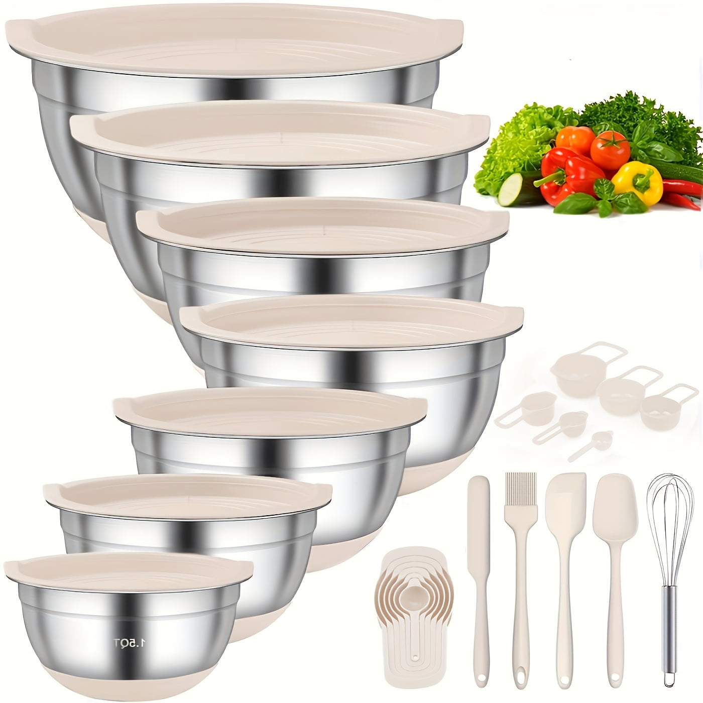 18-Piece 304 Stainless Steel Mixing Bowl Set - Non-Slip Silicone Bottom ...