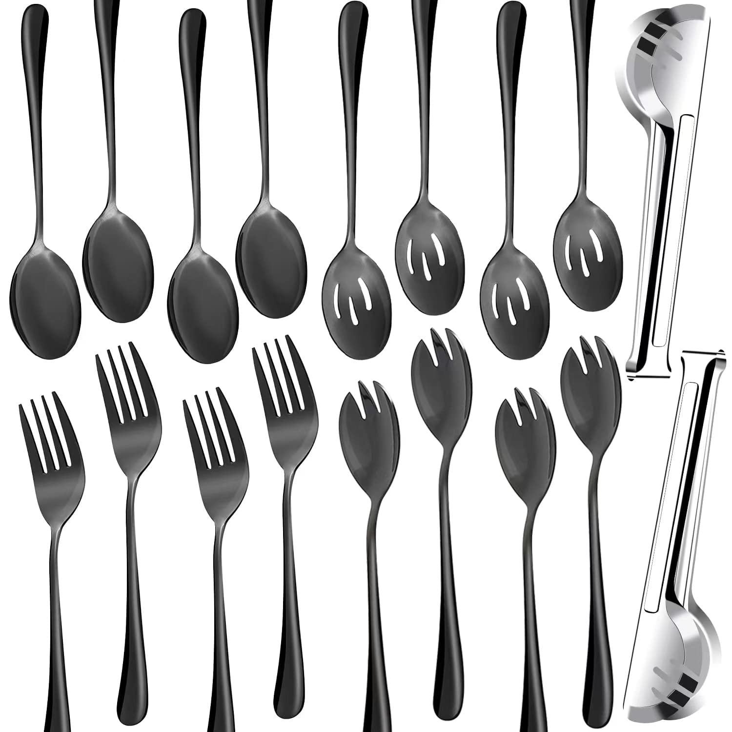 18 Piece Black Stainless Steel Large Serving Utensils Set, Dishwasher ...