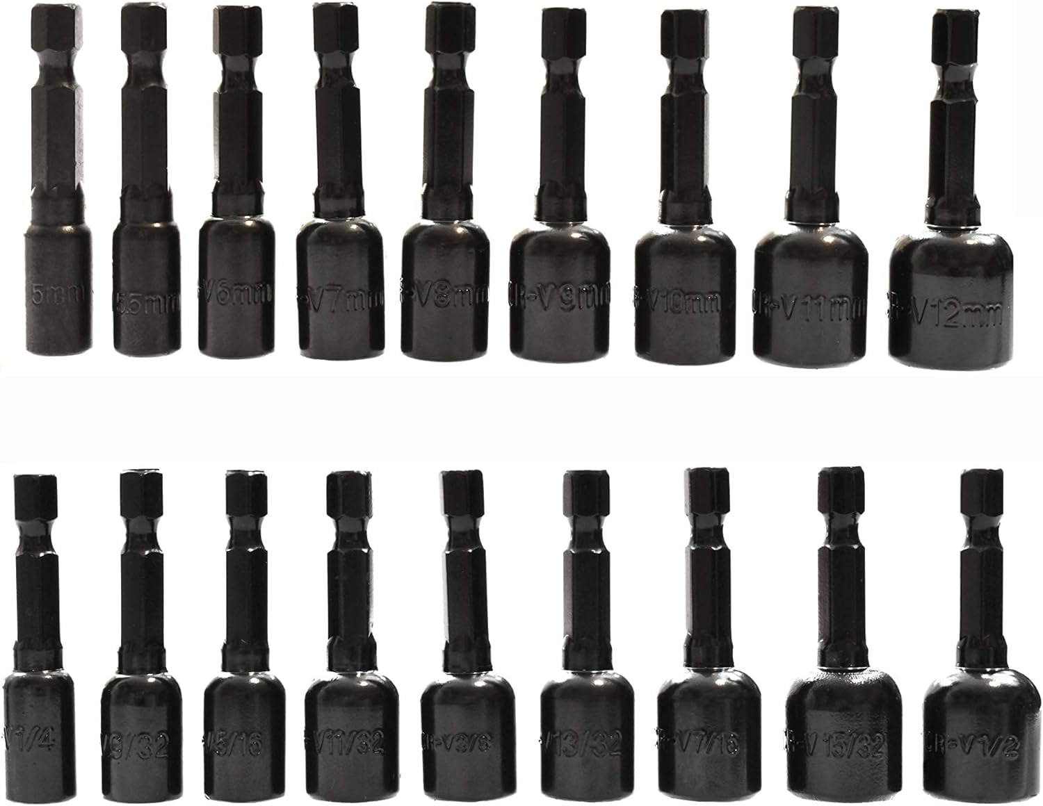 18 Piece CR-V SAE & Metric Impact Ready Magnetic Nut Driver Bit Set ...