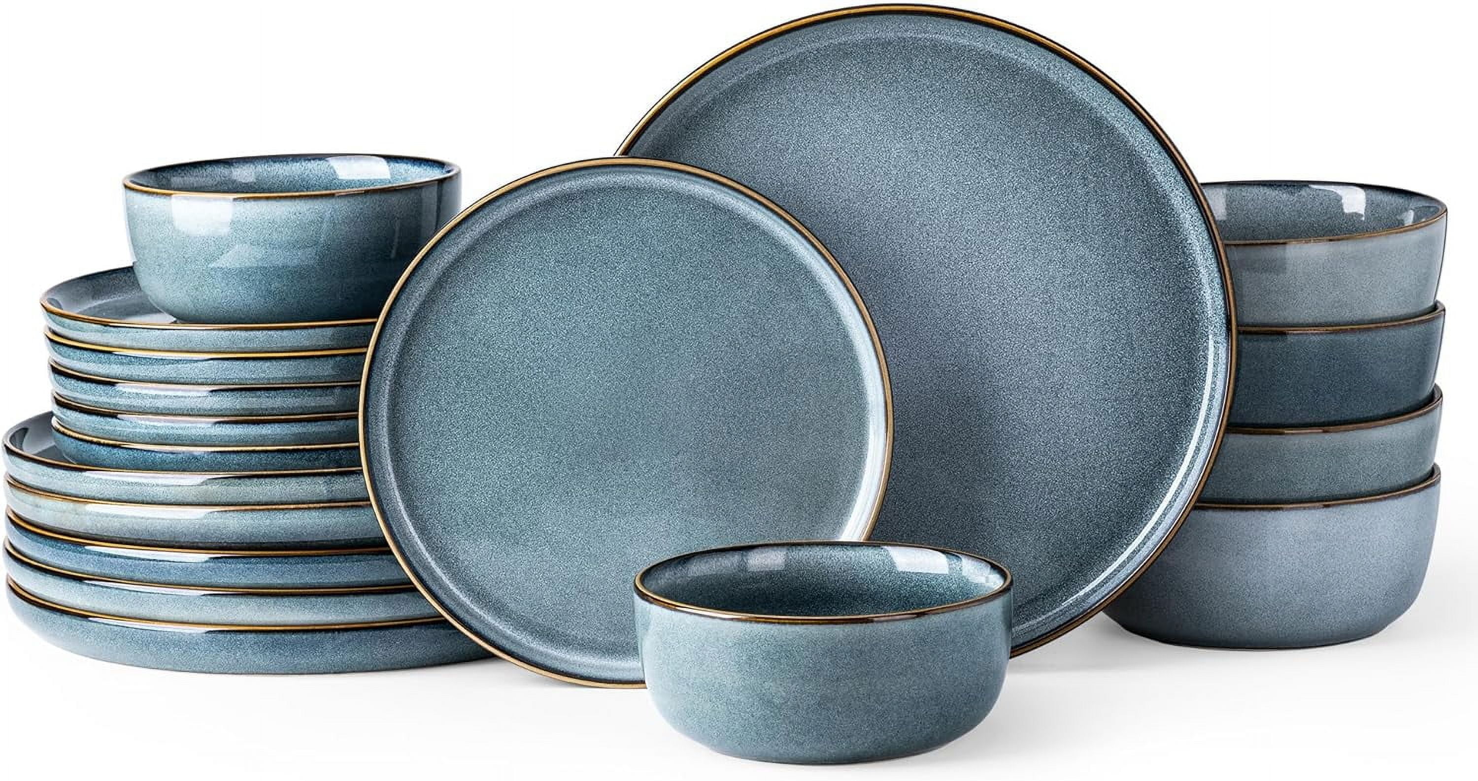 18 Piece Ceramic Dinnerware Set for 6, Stoneware Plates and Bowls, Chip ...