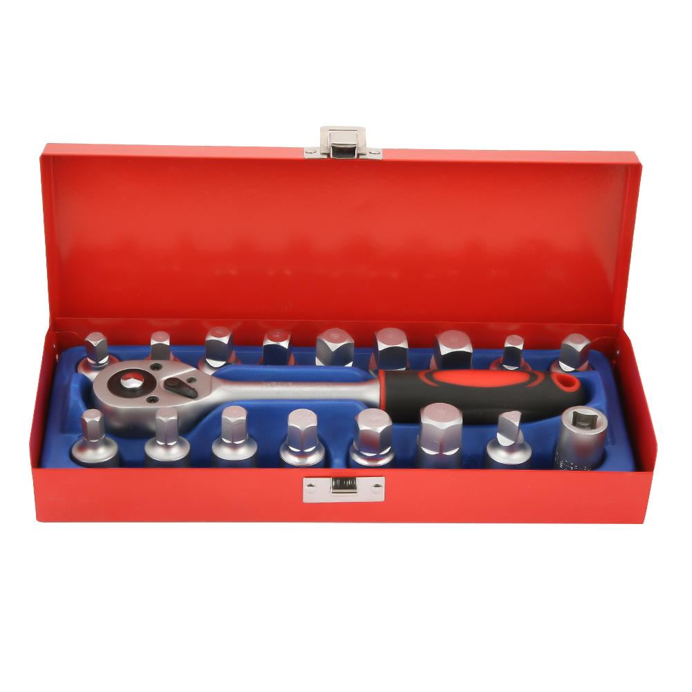 18-Piece Chrome Vanadium Steel 3/8in Oil Drain Plug Sump Ratchet Socket ...