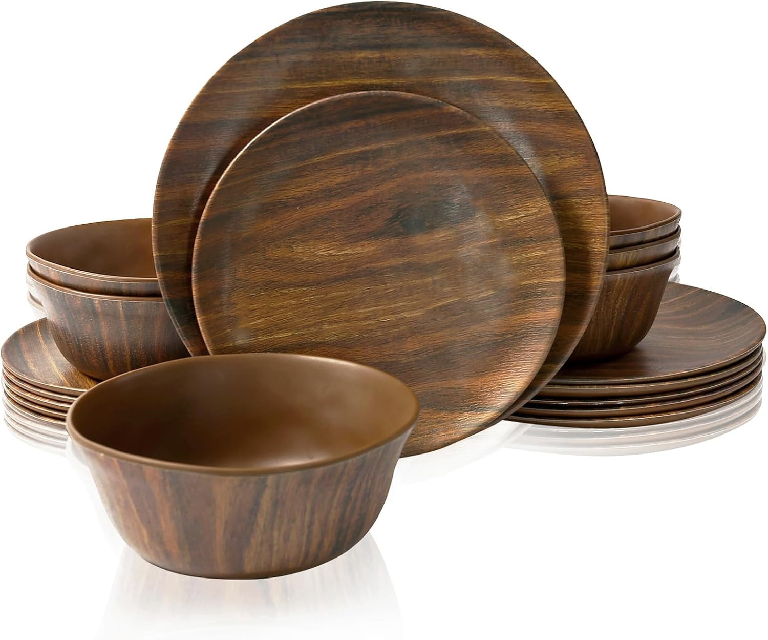 18-Piece Dinnerware Set, Melamine Dinner Dishes Set with Bowls and ...