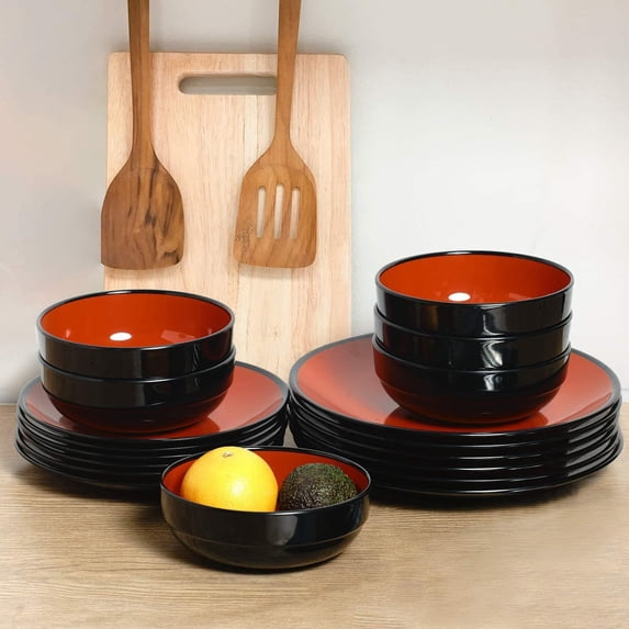18-Piece Dinnerware Set, Melamine Dishes Set with Bowls and Plates ...