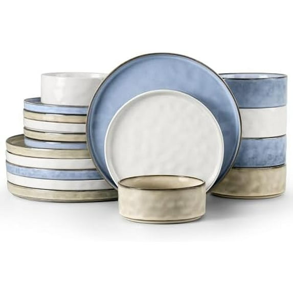 18 Piece Dinnerware Sets for 6, Stoneware Plates and Bowls Dish Set ...