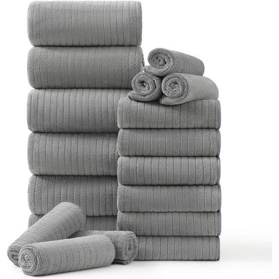 18 Piece Family Bath Towel Set Include 6 Bath Towels,6 Hand Towels and ...