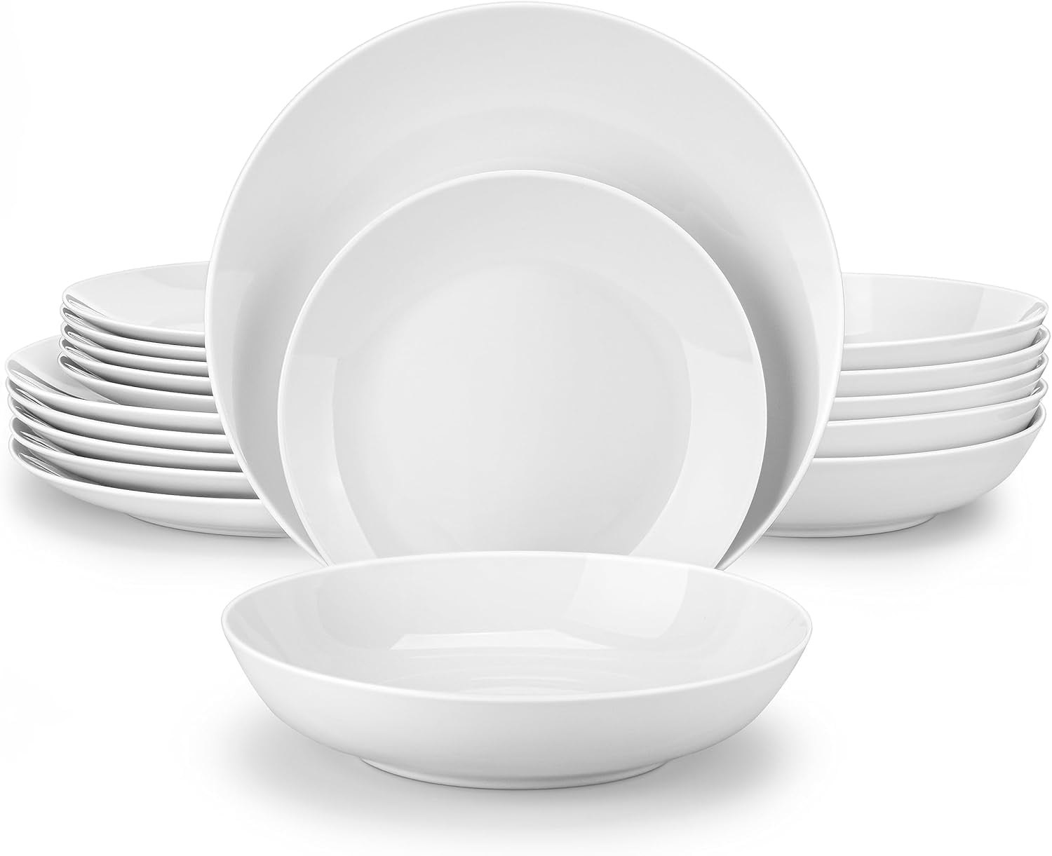 18-Piece Gourmet Porcelain Dinnerware Sets, Modern White Round Dish Set ...