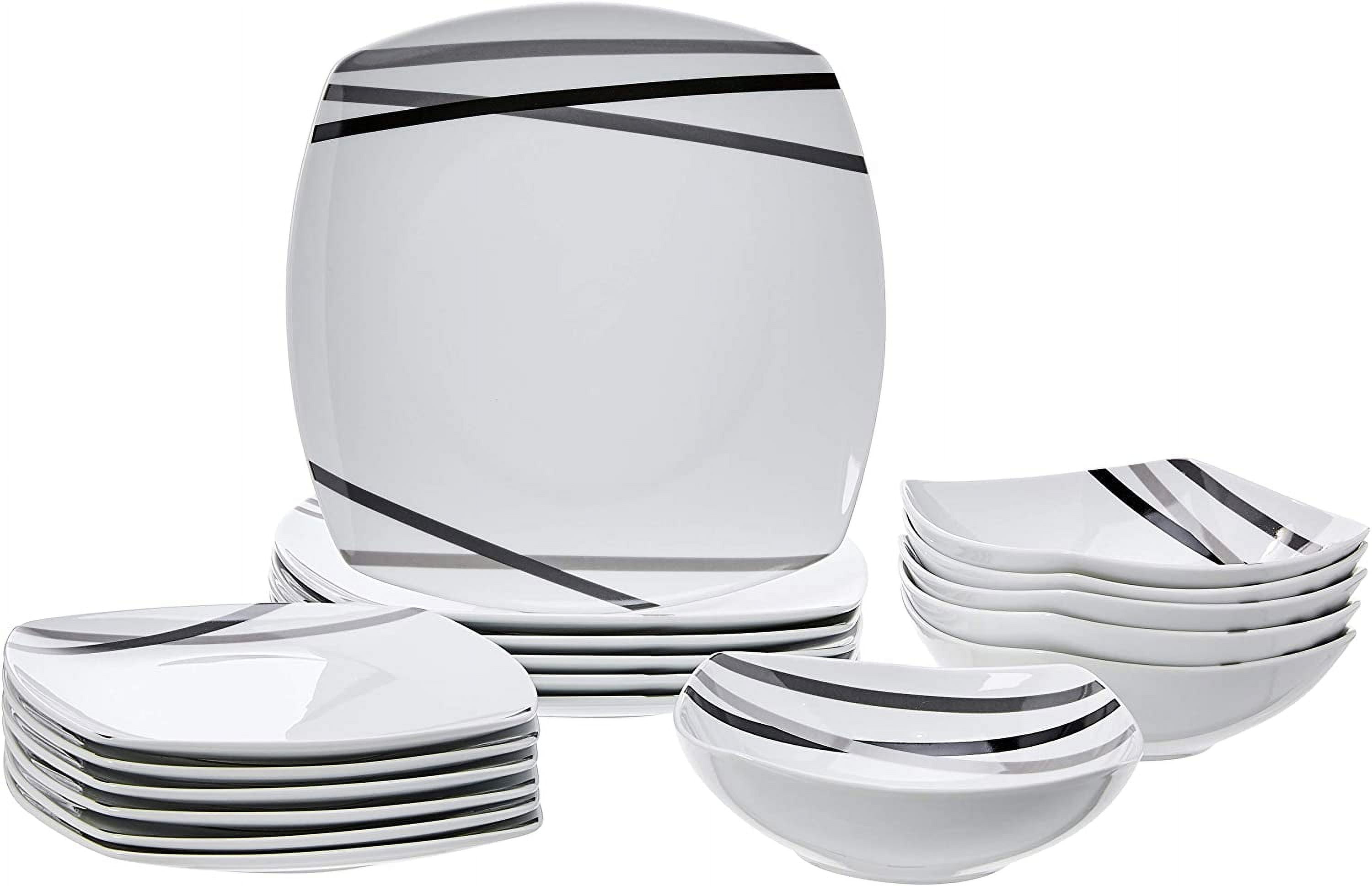 18 Piece Kitchen Dinnerware Set - Square Plates, Bowls, Service for 6 ...