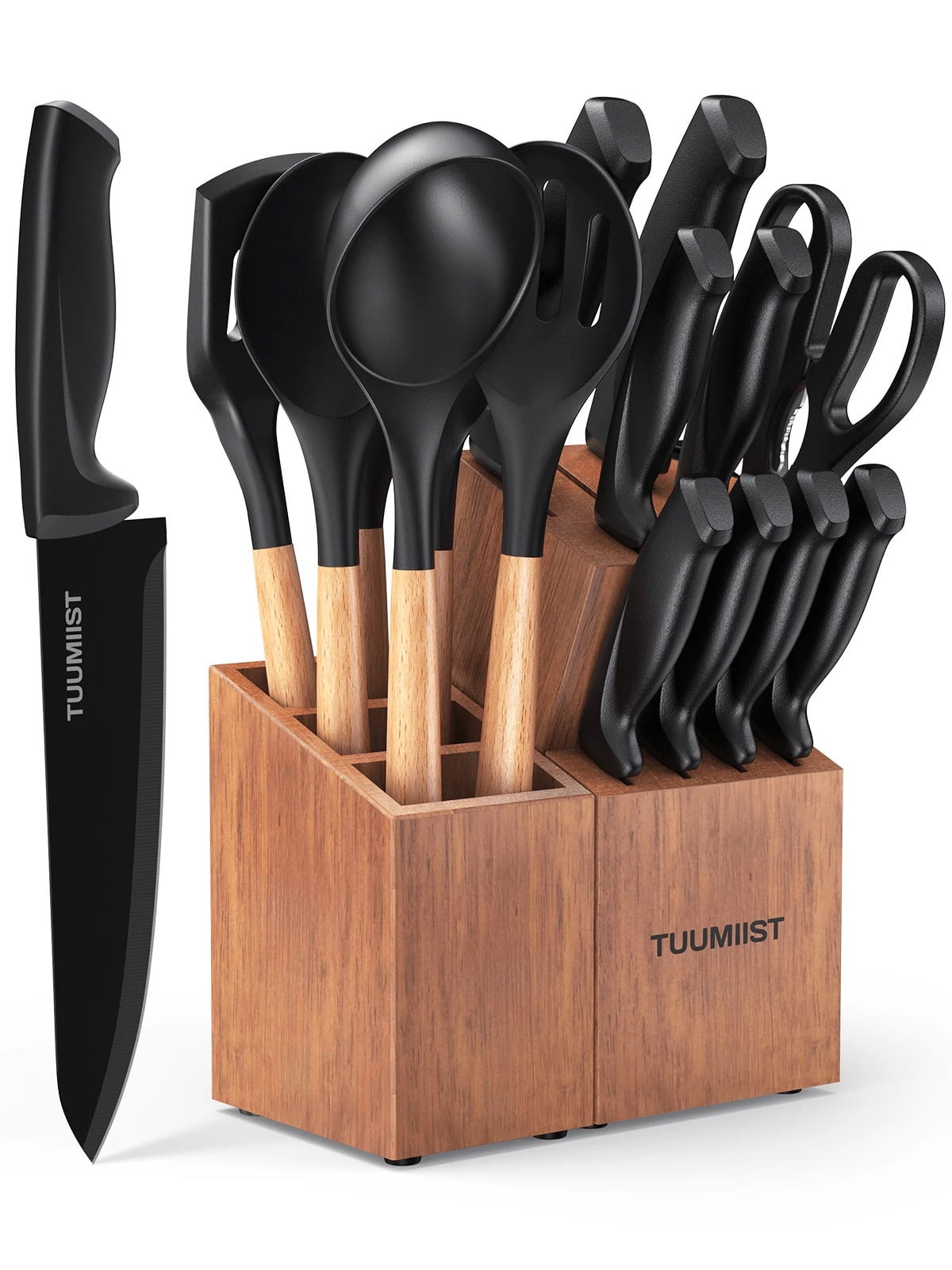 18-Piece Kitchen Knife Set with Block, Sharpener & Removable Utensil ...