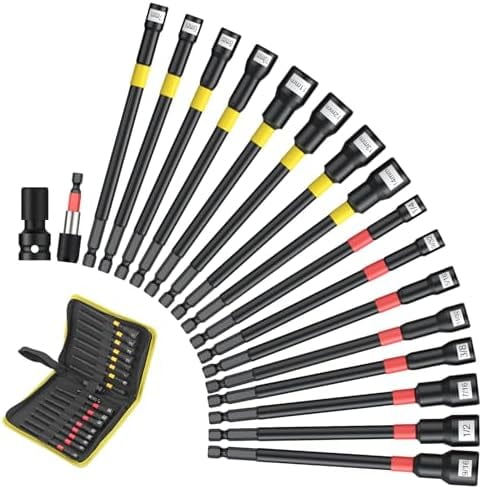 18-Piece Magnetic Nut Driver Set - Metric & SAE Long Shank Bits with ...
