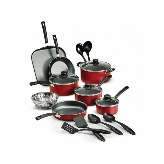 Red Non-Stick Cookware Set 18 Pieces, Professional Grade Kitchen ...