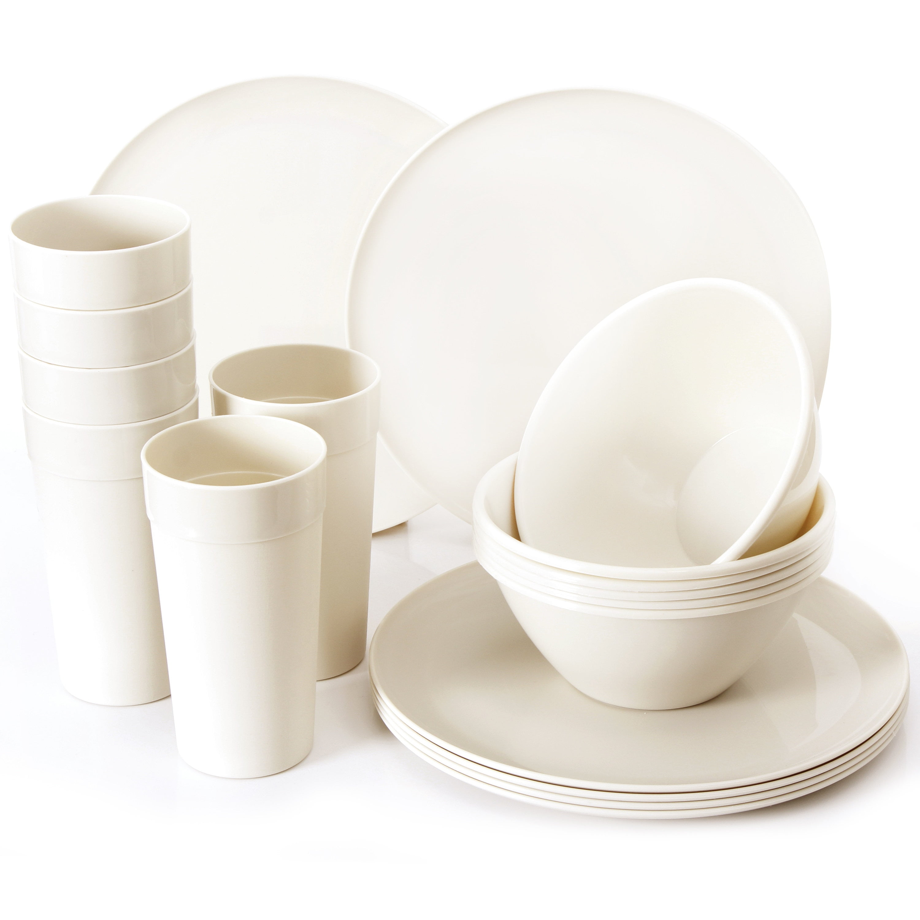 18 Piece Plastic Kitchen Dinnerware Set, Plates, Dishes, Bowls, Cups ...