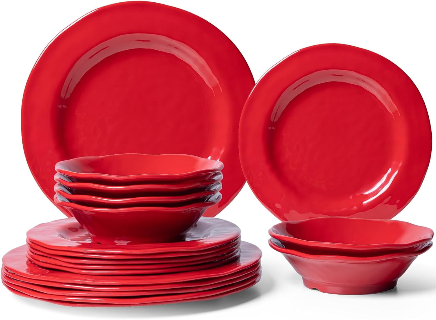 18-Piece Red Melamine Dinnerware Set, Lightweight and Chip-Resistant ...