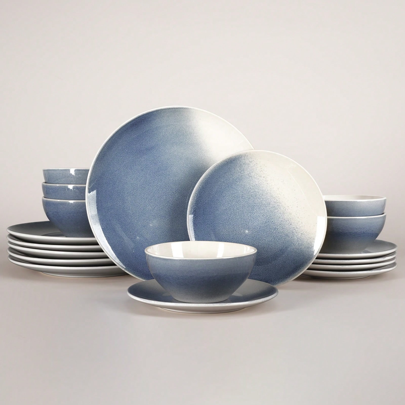 18-Piece Stoneware Dinnerware Sets, Gradient Color Dish Set For 6, Dishwasher And Microwave Safe ...
