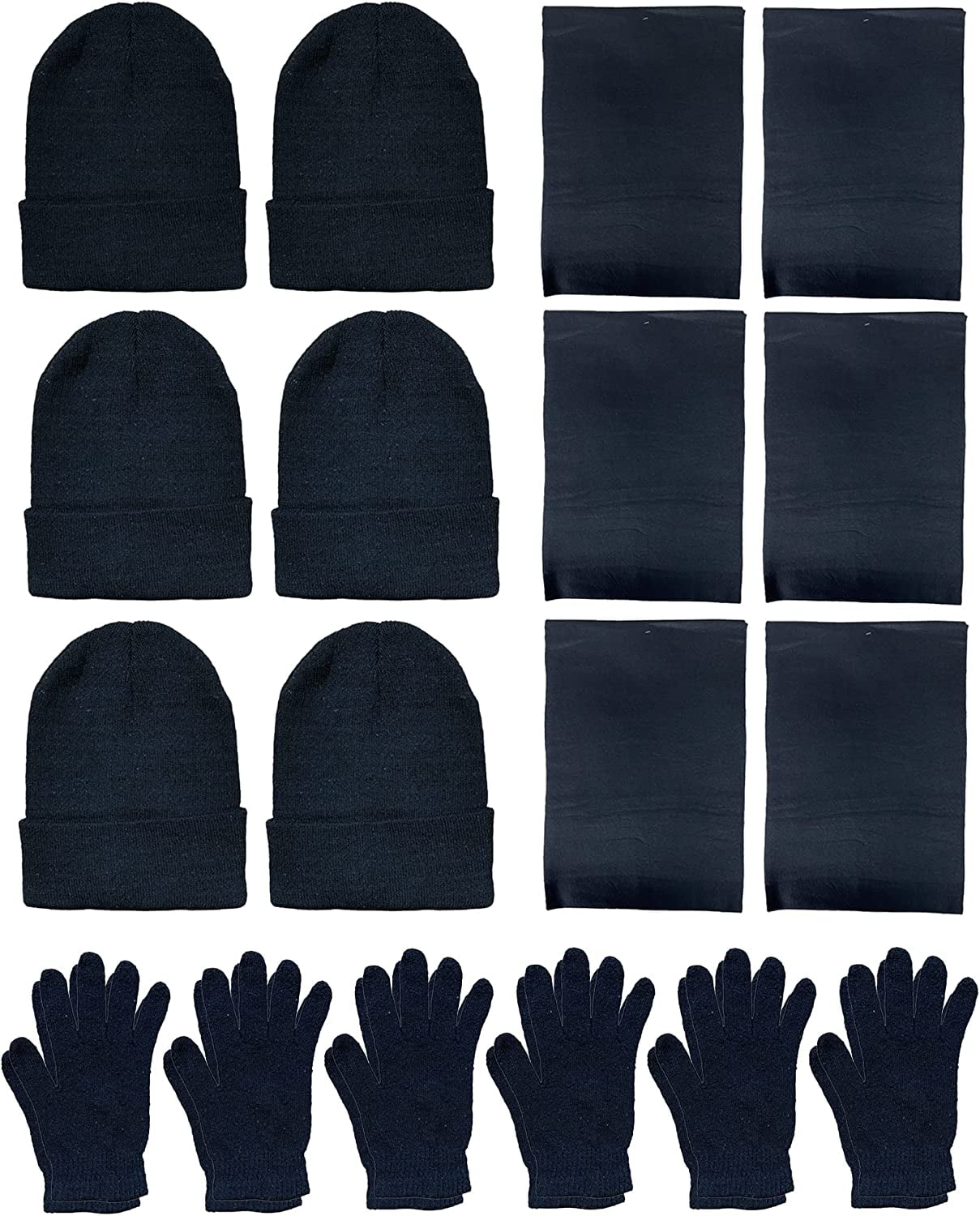 18 Piece Winter Set - Hats Gloves Scarves, For Men & Women, Bulk Cold ...