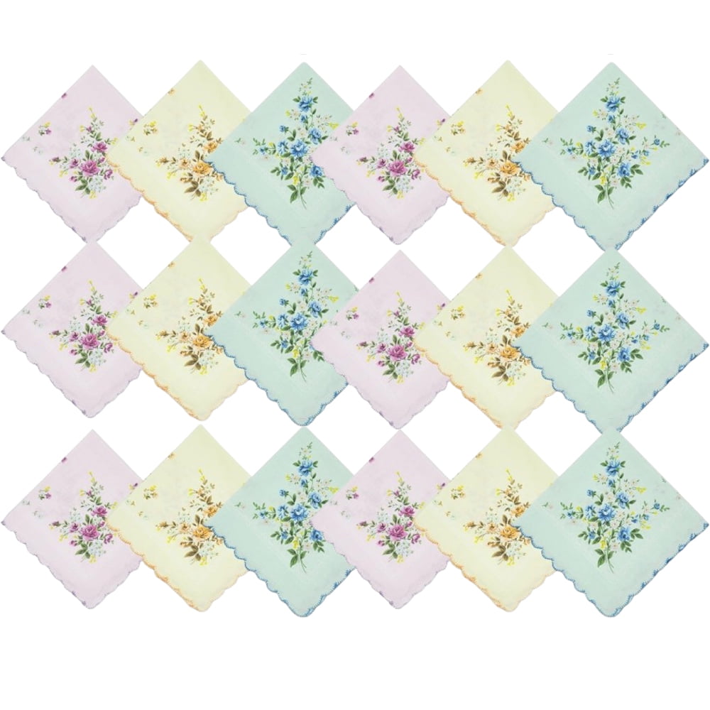 18-Piece Women's Floral Cotton Handkerchiefs Set - 100% Soft ...