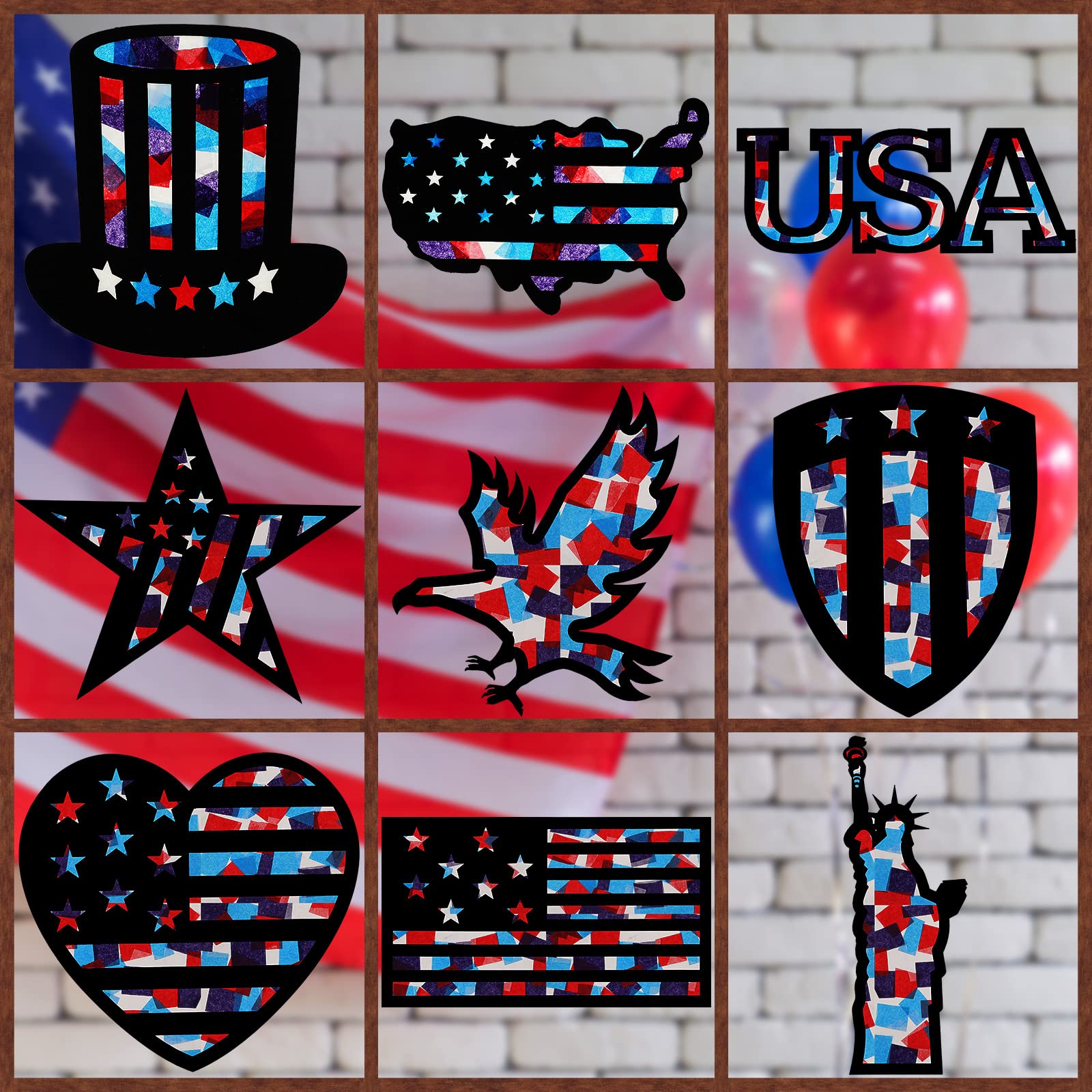 18 Pieces 4th of TSF6 July Patriotic Suncatcher Paper Window, Stained ...