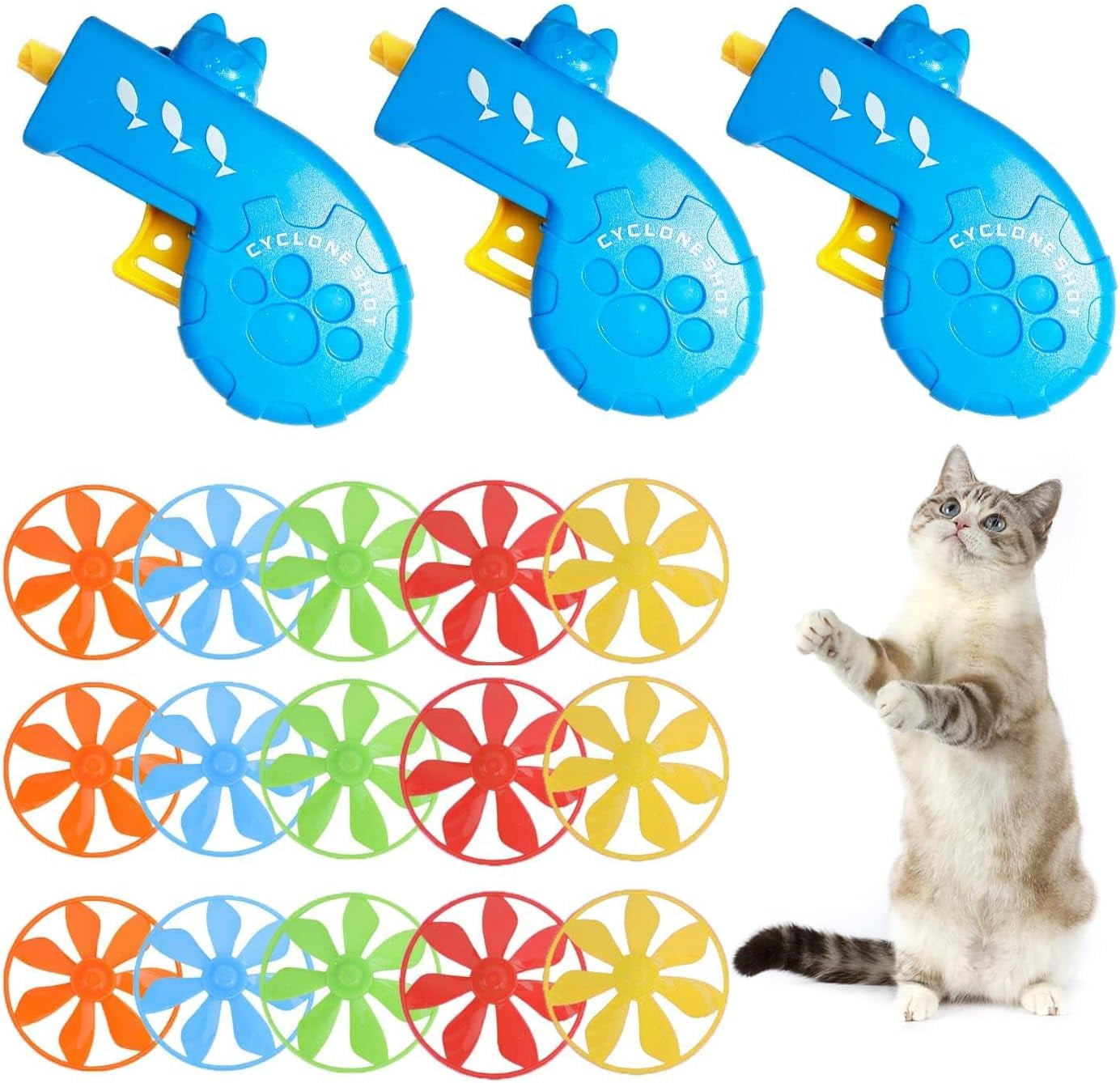 18 Pieces Cat Fetch Toy with Colorful Flying Propellers Set, Cat ...