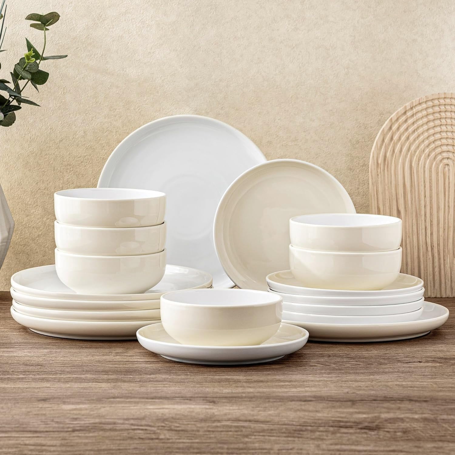 18 Pieces Ceramic Dinnerware Set, Modern White Dish Set for 6，Scratch ...