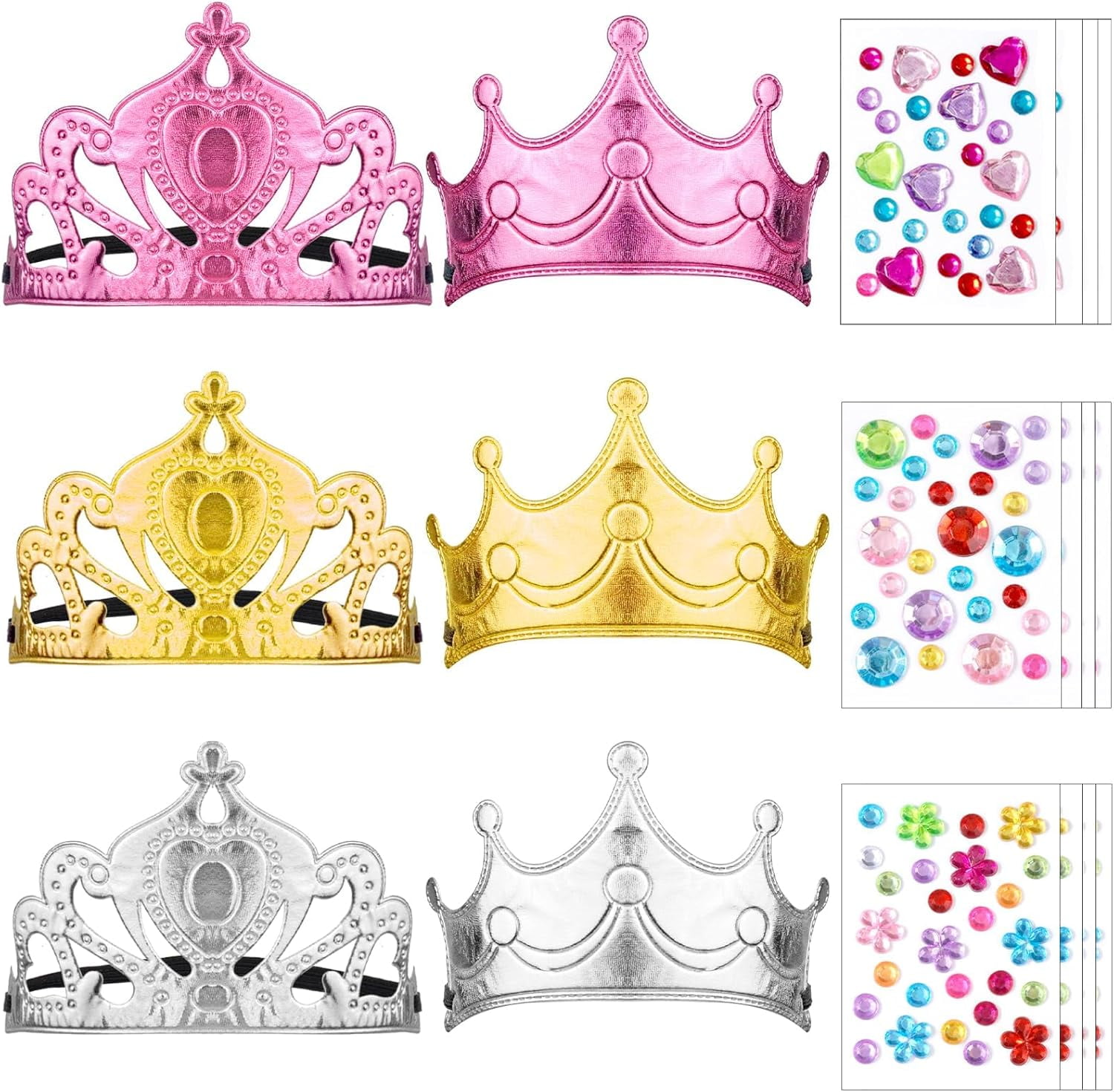 18 Pieces DIY Crowns Set Include 6 Pieces Foam Princess Crowns and 12 ...