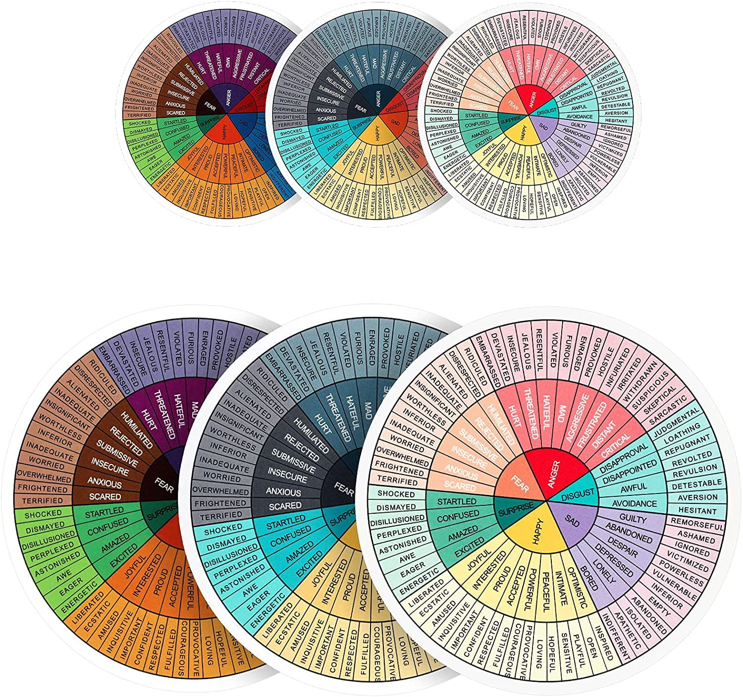 18 Pieces Feelings Wheel Chart Stickers, 6-Inch and 3.2-Inch Vinyl ...