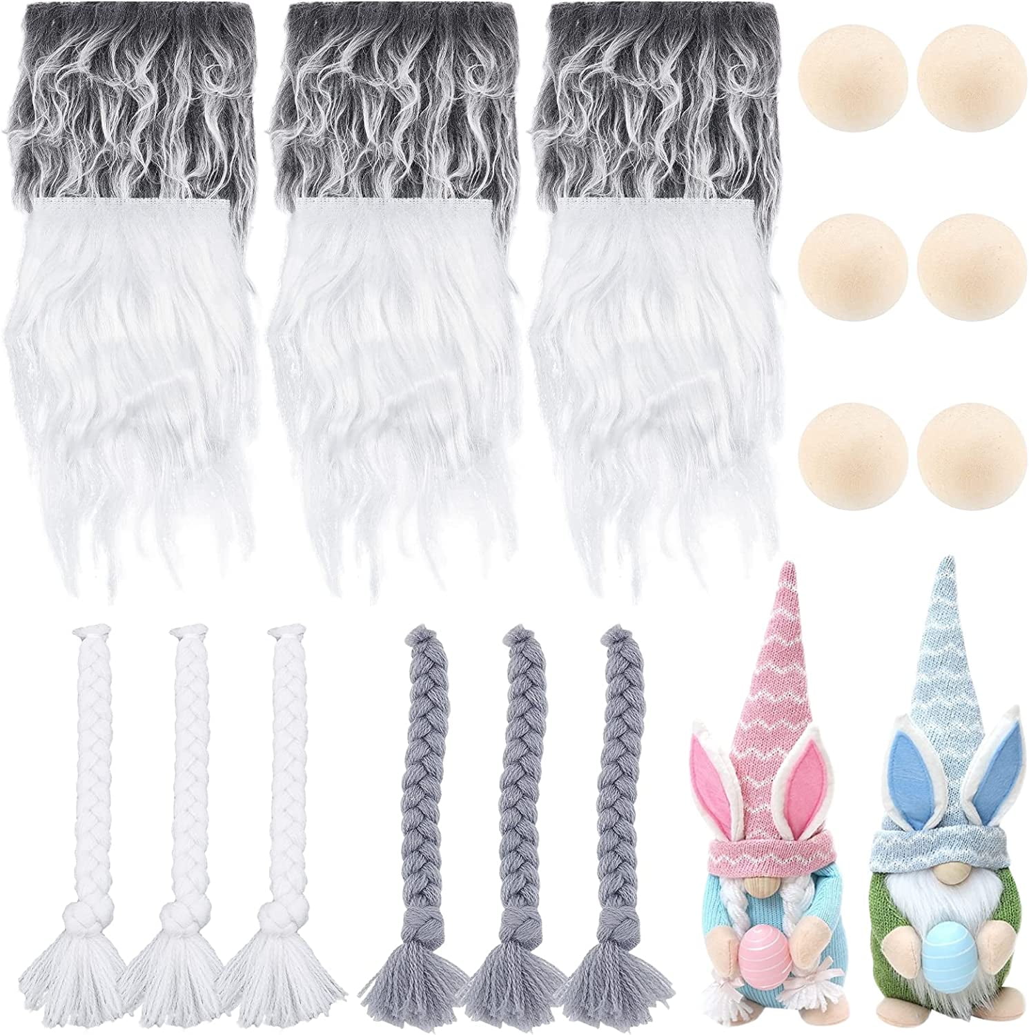 18 Pieces Gnome Beard Unfinished Wooden Balls Braids Dwarf Beard Kit Faux Fur Beard Hair Set for ...