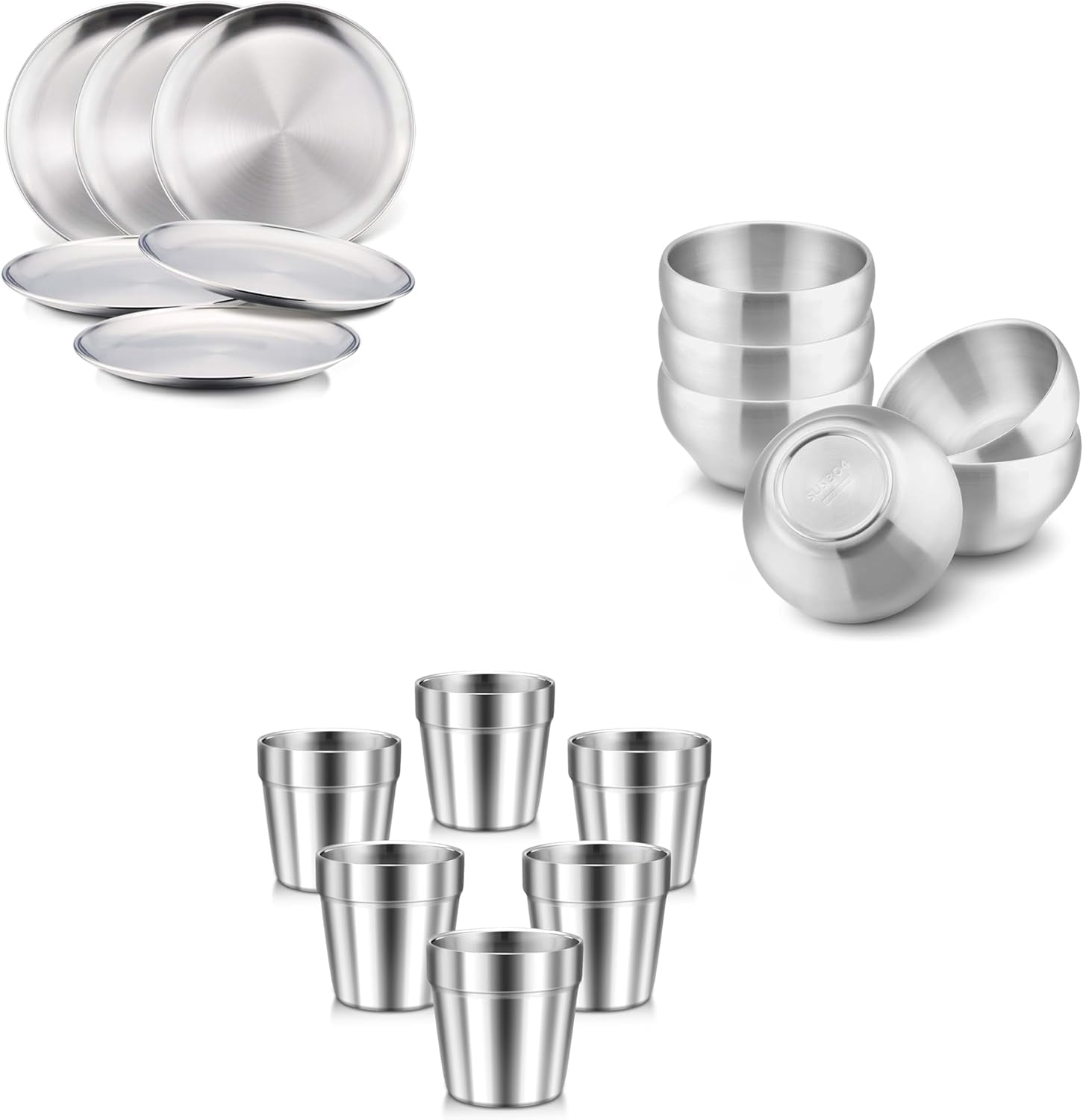 18 Pieces Kids Dinnerware Set, Stainless Steel Metal Dinner Dishes ...