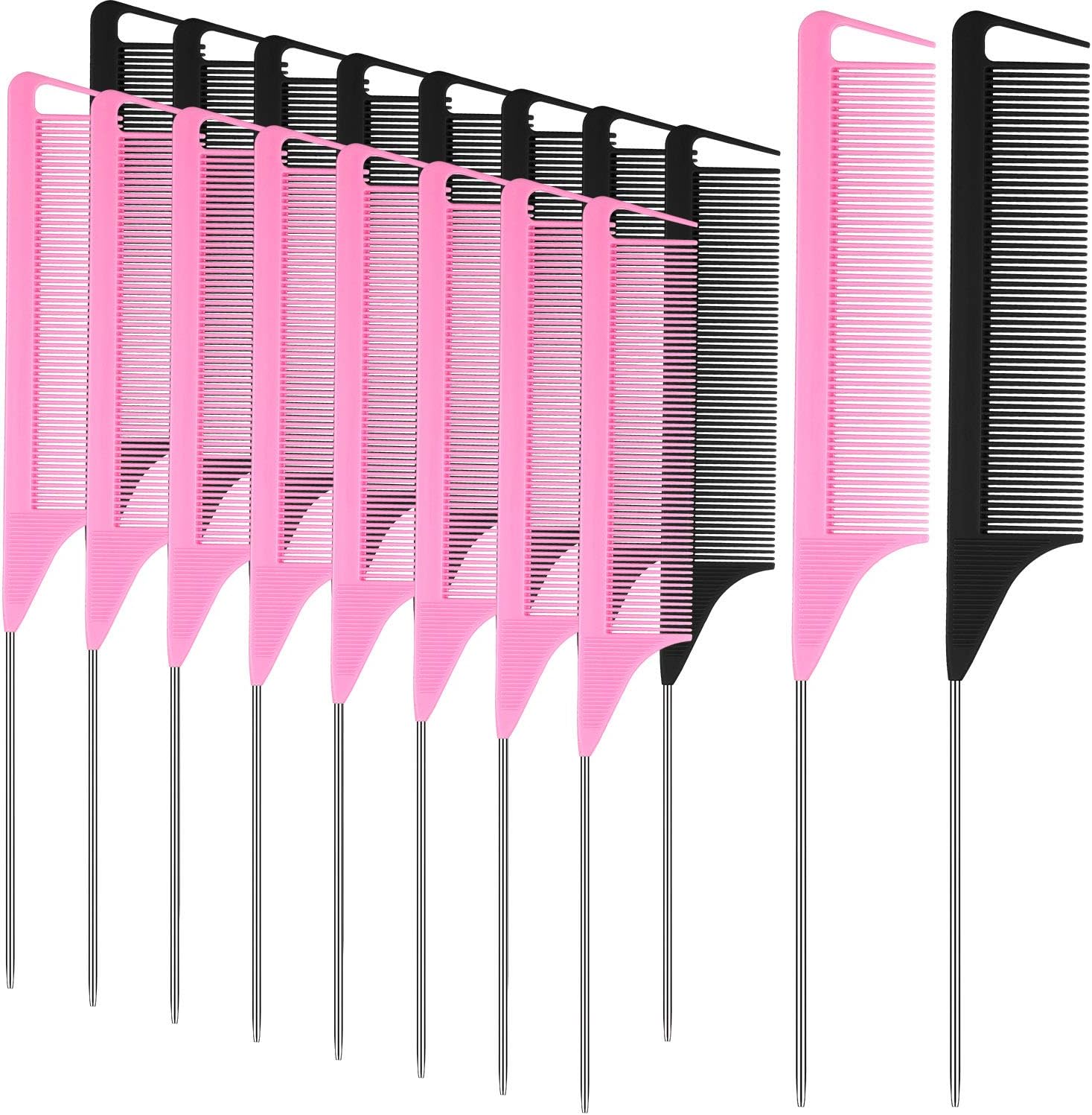 18 Pieces Parting Comb for Braids, Rat Tail Comb Stainless Steel ...