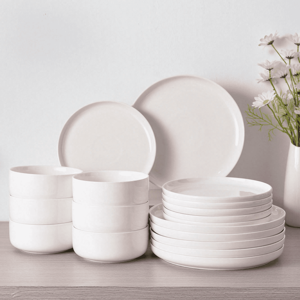 18 Pieces Plates And Bowls Sets, Modern Porcelain Dinnerware Set ...