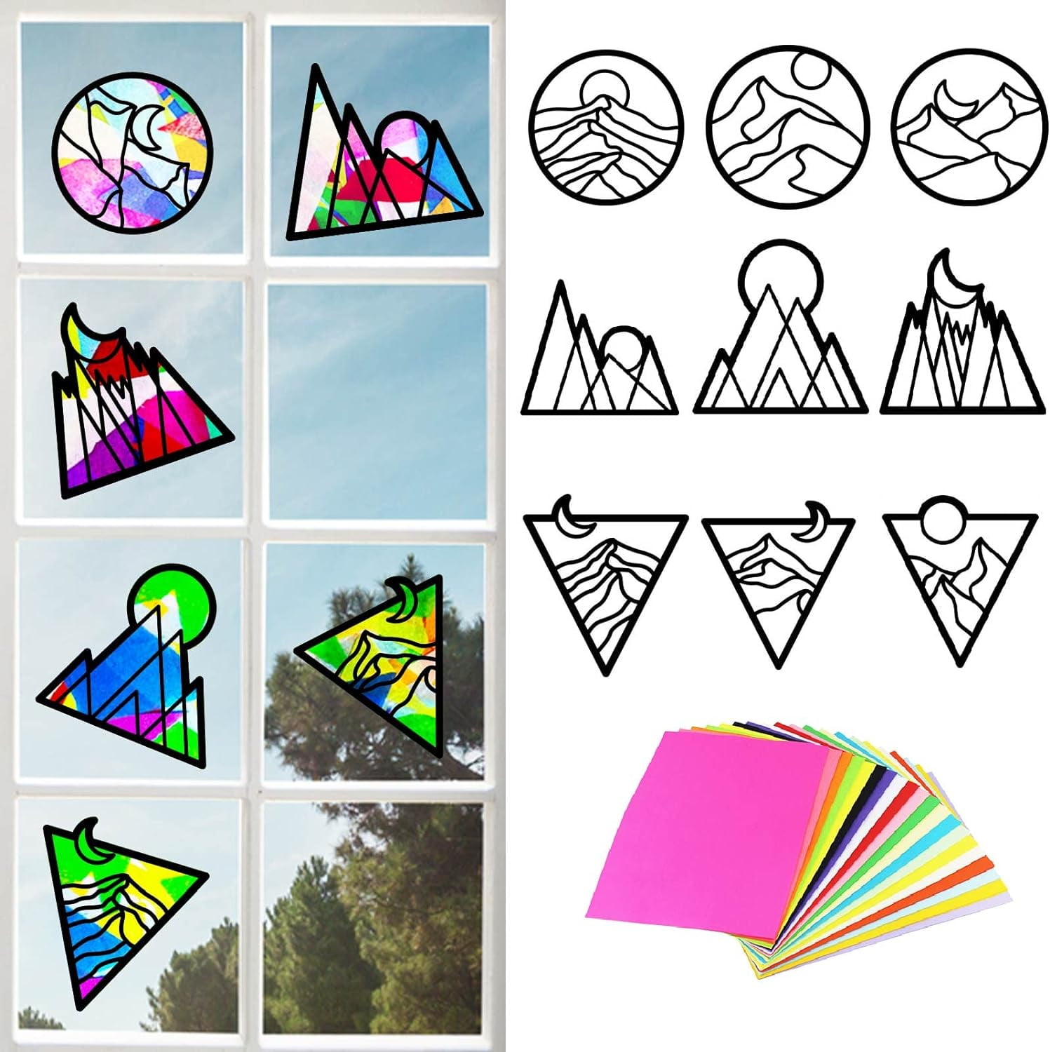 18 Pieces Suncatcher Kit 9 Types Mountain Veins Tissue Paper Stained ...