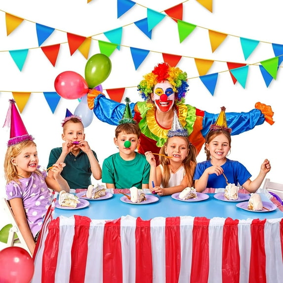 18 Pieces Table Skirt Red and White Striped Table Skirts Disposable ...