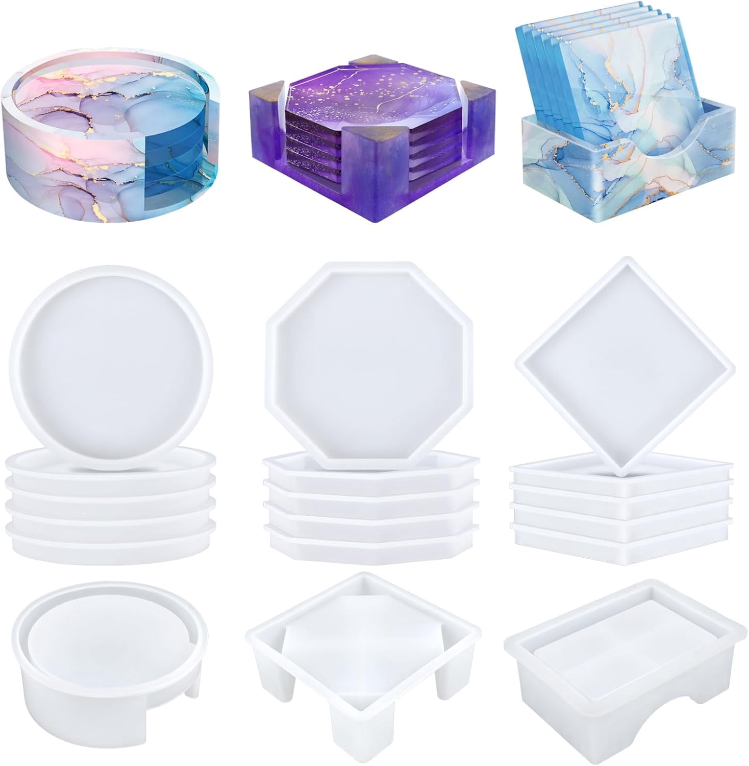 18 Pieces Thicken Resin Coaster Molds, Upgrade Coaster Molds for Epoxy ...