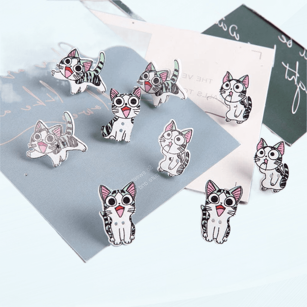 18 Pieces Wooden Pushpins Cute Cartoon Cat Push Pins Thumb Tacks Wood ...