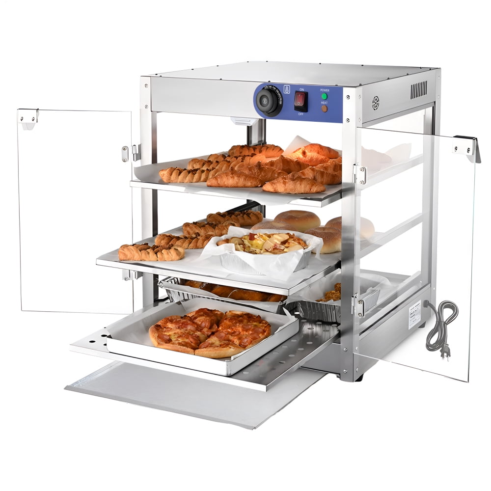 18" Pizza Food Warmer, 3-Tier Commercial Countertop Case with Temp ...