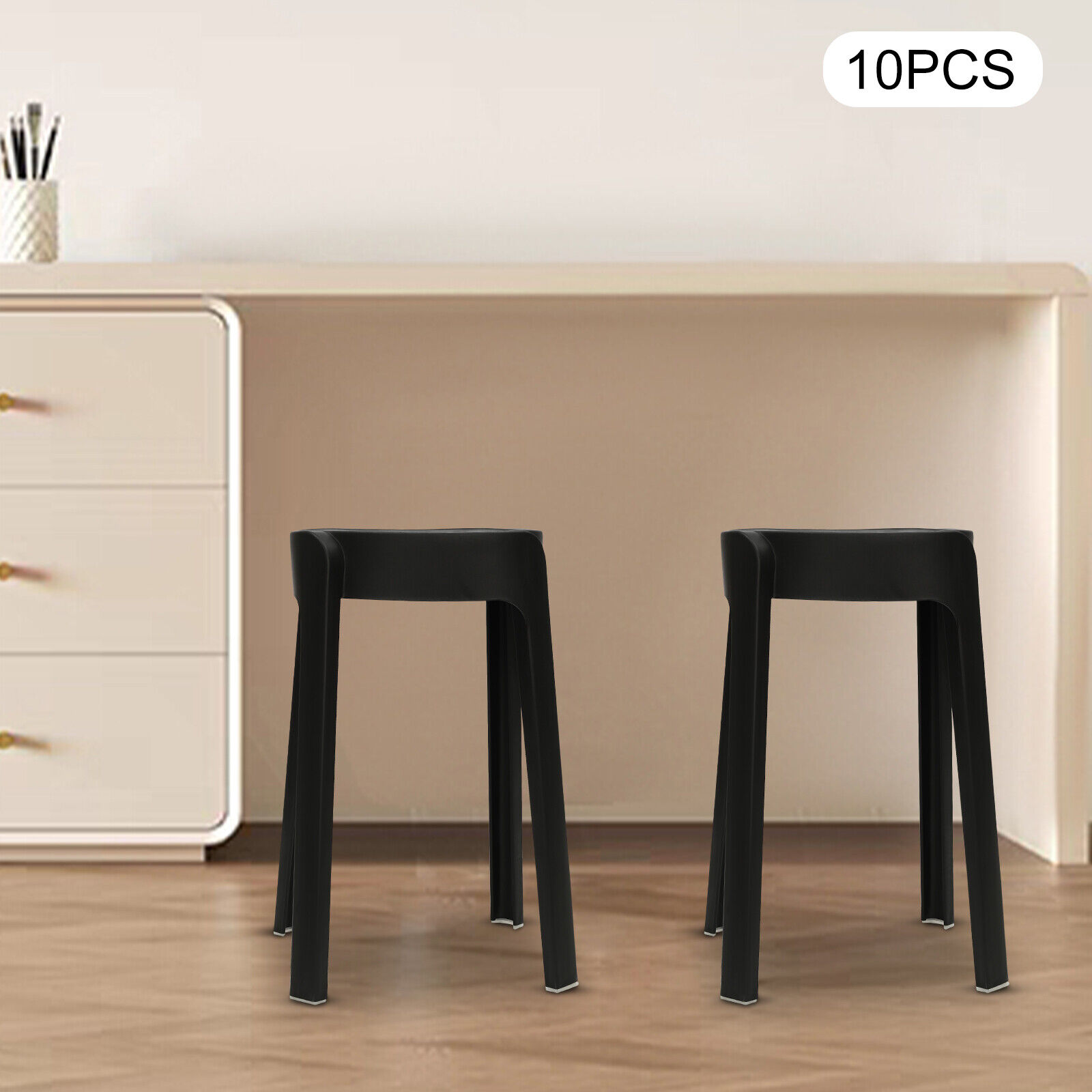 18" Plastic Round Stools, 10Pcs Stackable Black Stools Round Black PP ...