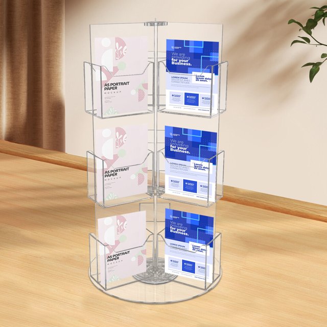 18 Pocket Acrylic Brochure Holder, Rotating Clear Pamphlet Display ...