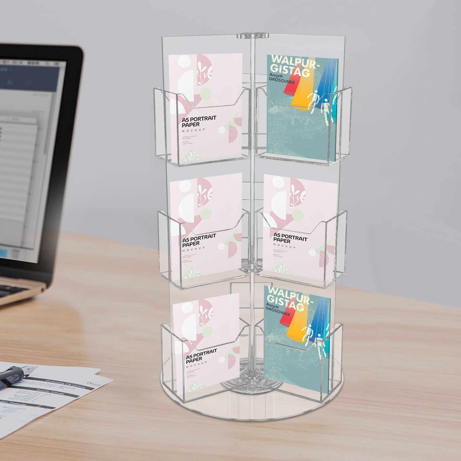 18 Pocket Acrylic Brochure Holder, Rotating Clear Pamphlet Display ...