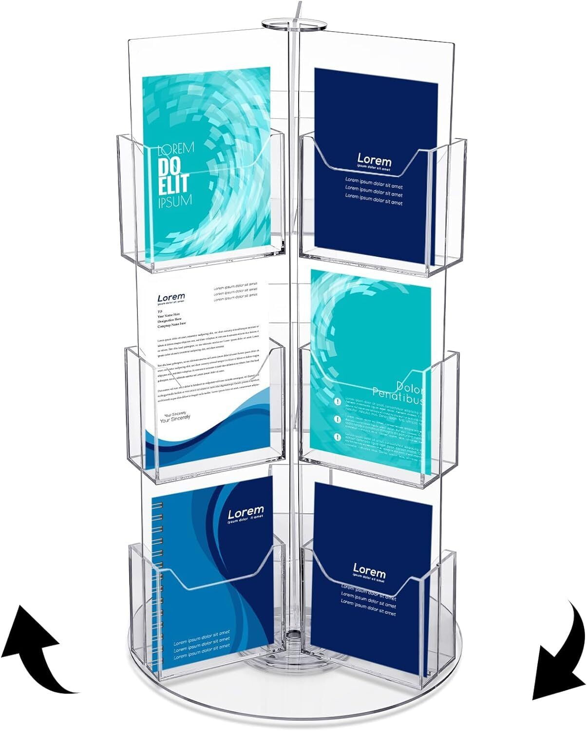 18 Pocket Acrylic Pamphlet Holder, Rotating Clear Brochure Display ...