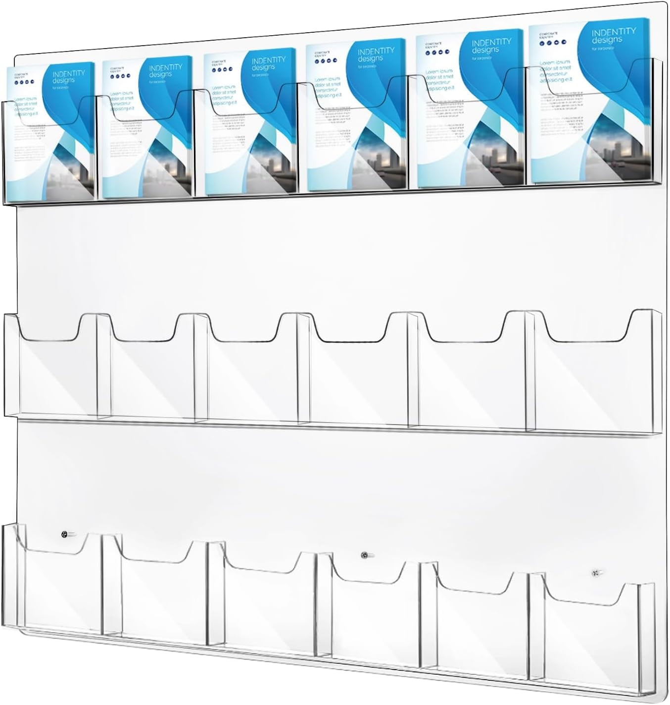 18 Pockets Acrylic Brochure Pamphlet Holder Wall Mount, 4 Inches Pocket ...