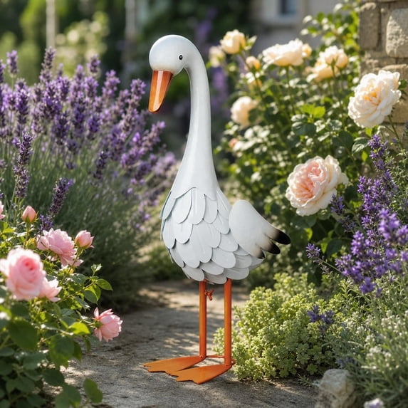 18" Porch Goose Statue Metal Goose Tall Garden Statue Durables ...