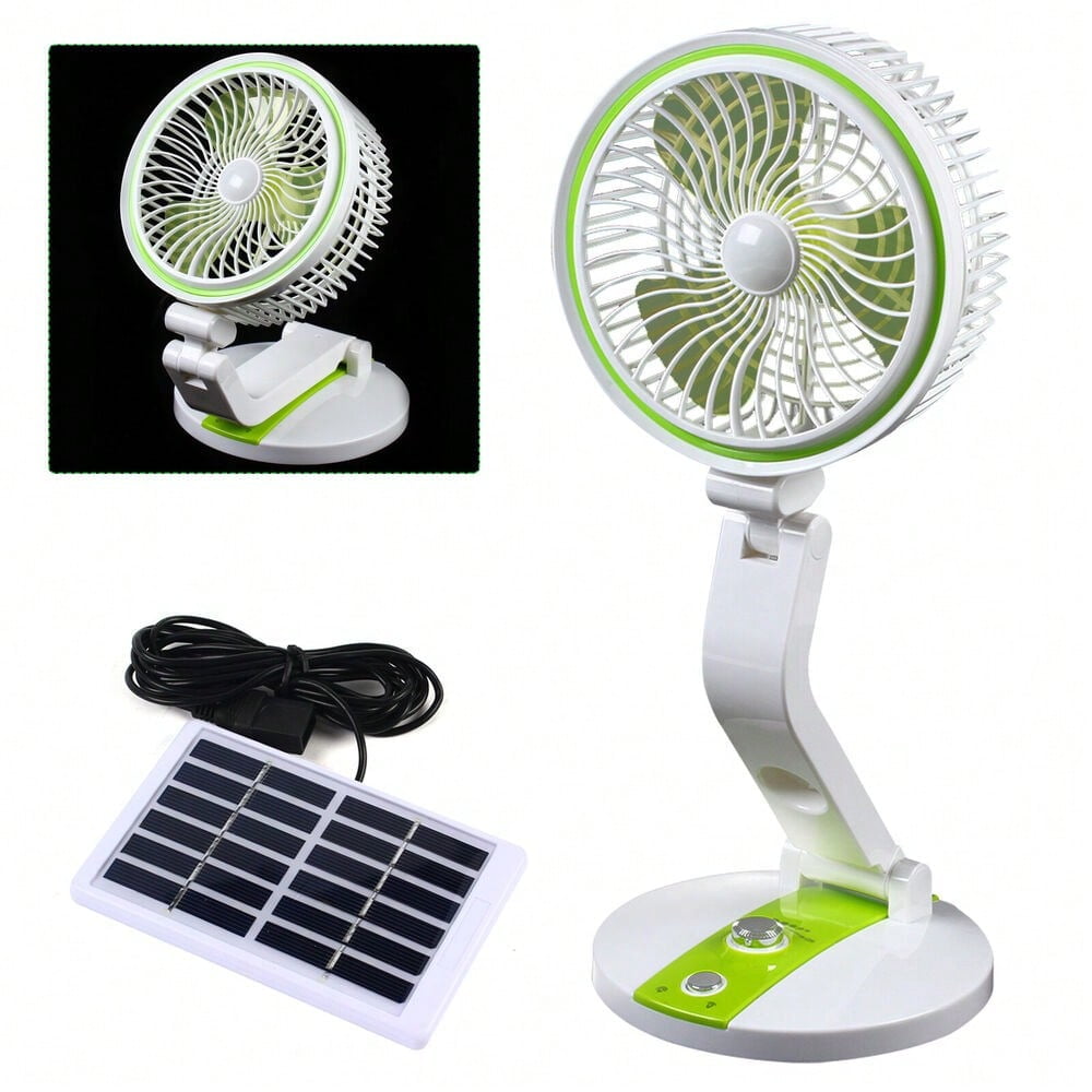 18" Portable Solar Power Fan Tabletop With LED Light USB Desk Fan ...