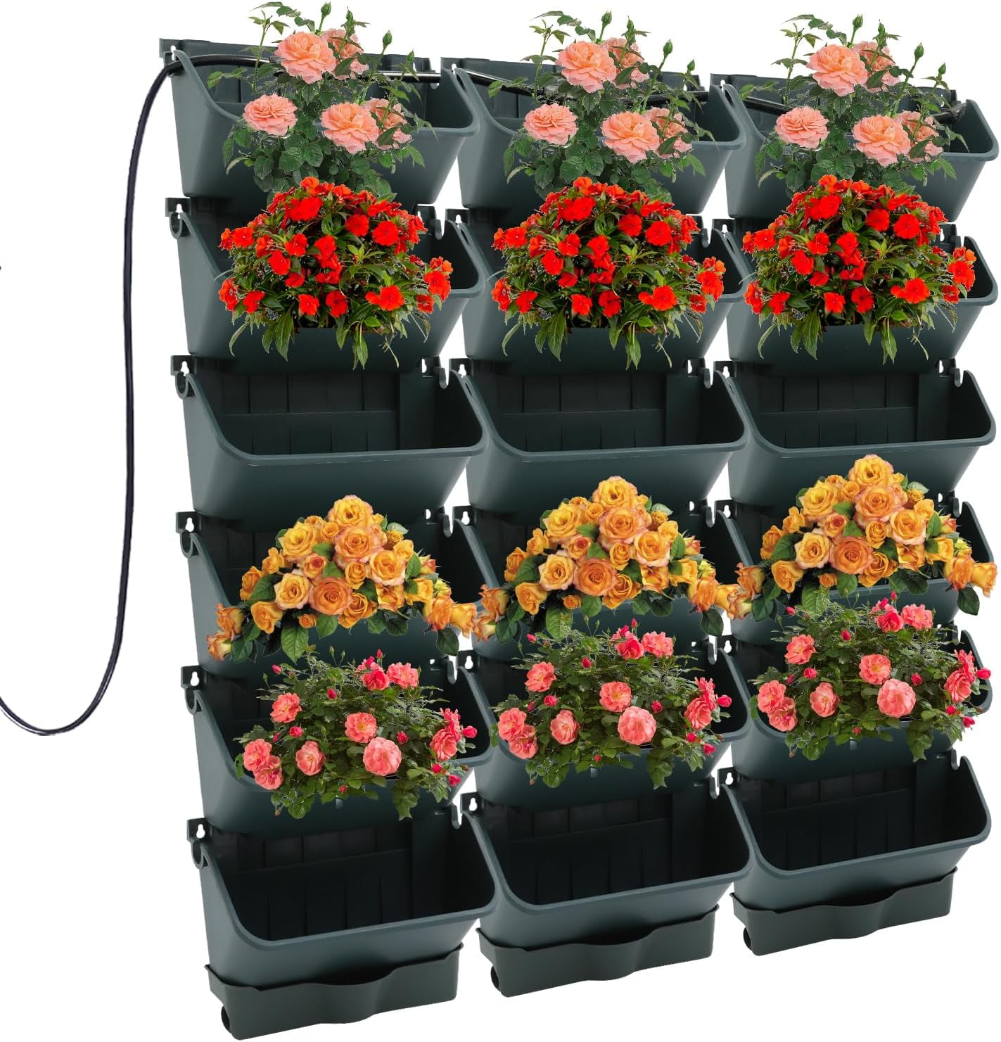 18 Pots Self-Watering Wall-Mounted Planter, 39.4”L x 39.4”H Vertical ...