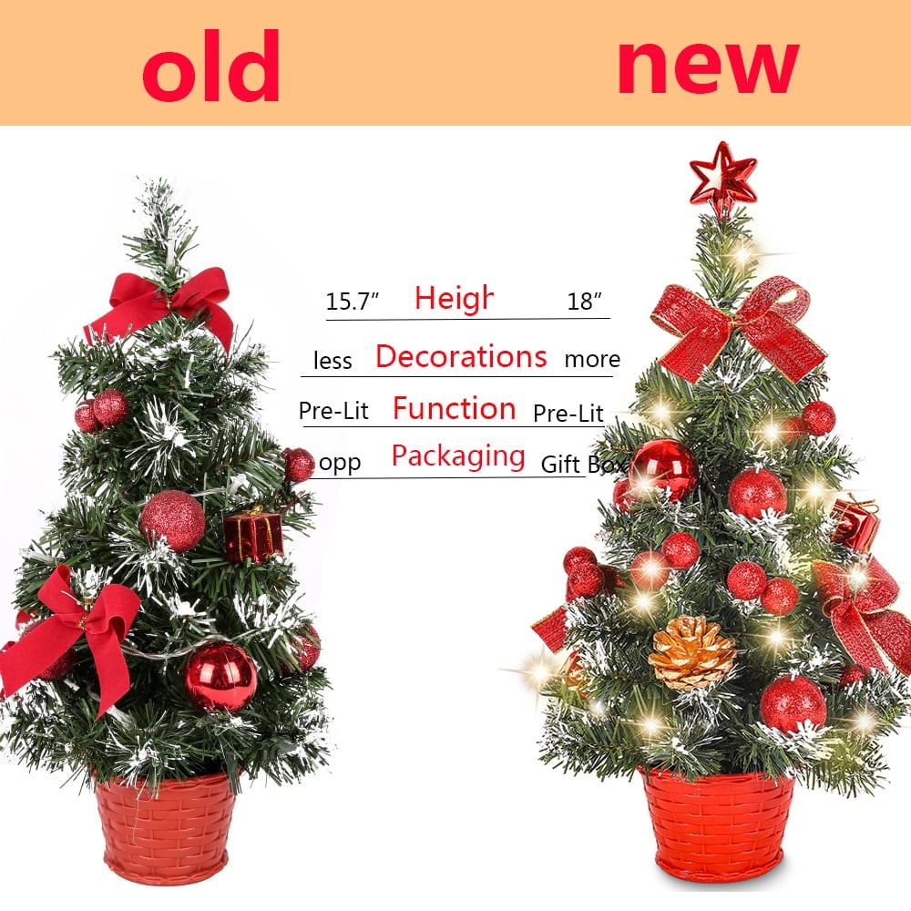 18" Pre-Lit Artificial Mini Christmas Tree,Lighted Small Christmas Pine ...