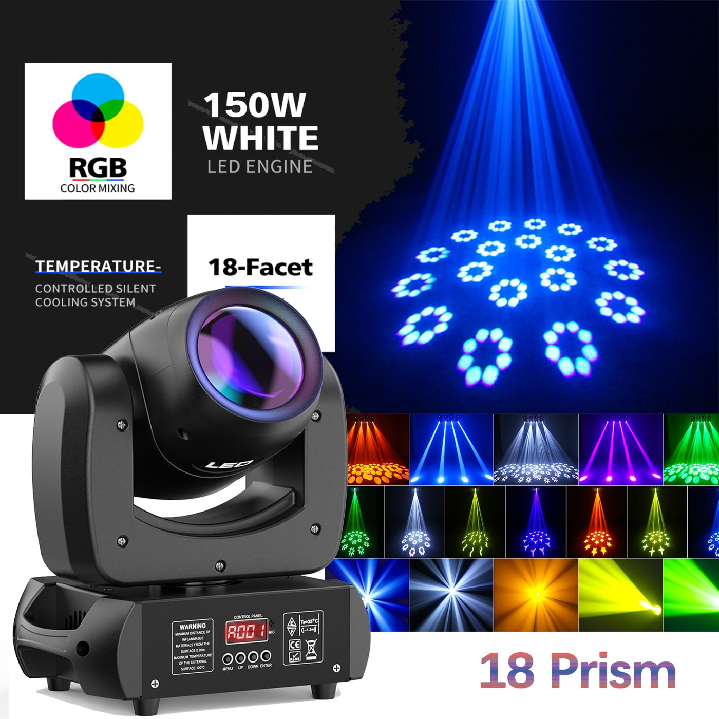 18 Prism (8500K) Beam Gobo Moving Head Stage Light COB LED Dazzling ...