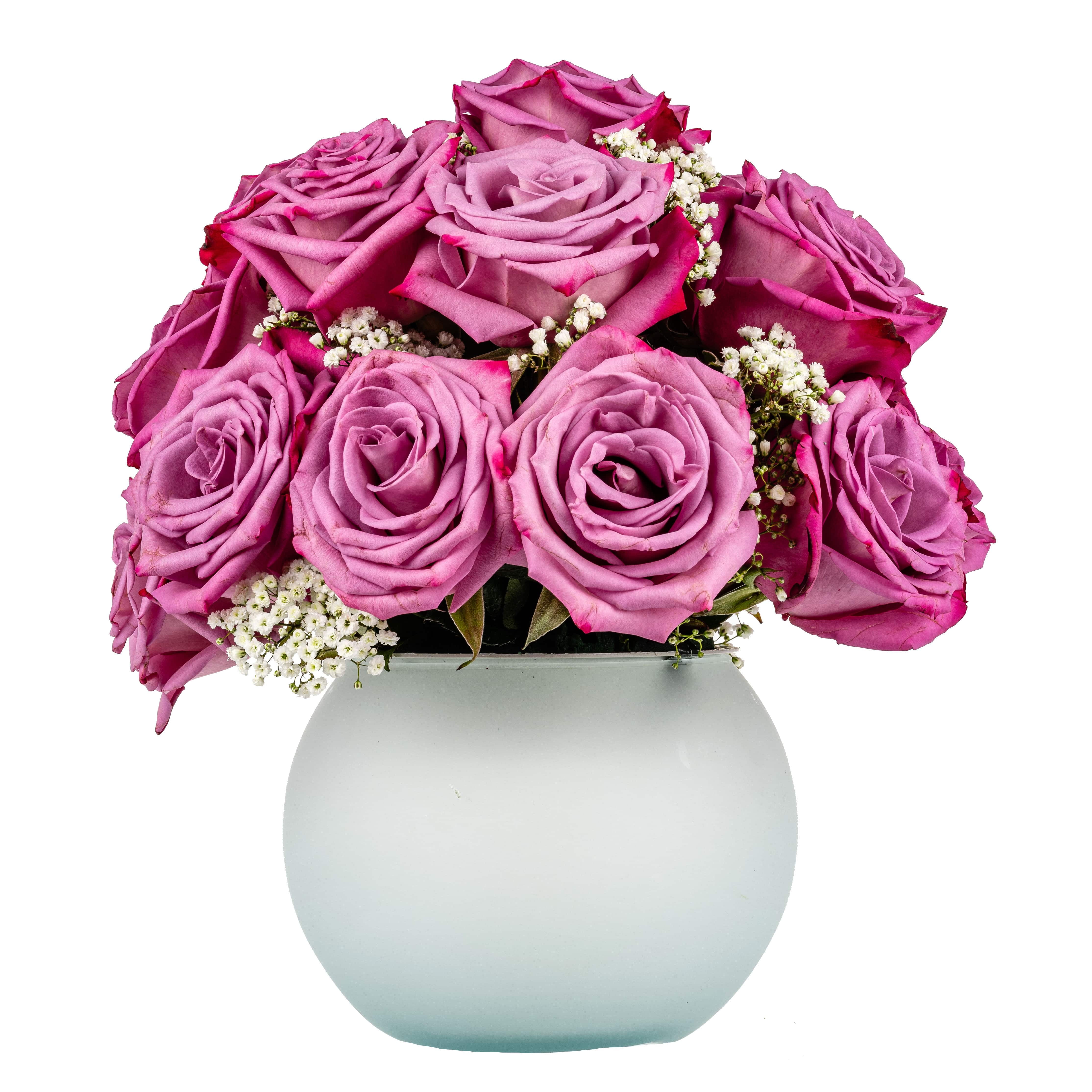 18 Purple Rose with Opal Vase by Arabella Bouquets (Fresh Cut Flowers ...