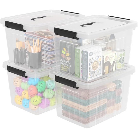 18 Quart Clear Storage Latching Bin with Lids, Plastic Box with Lid and ...