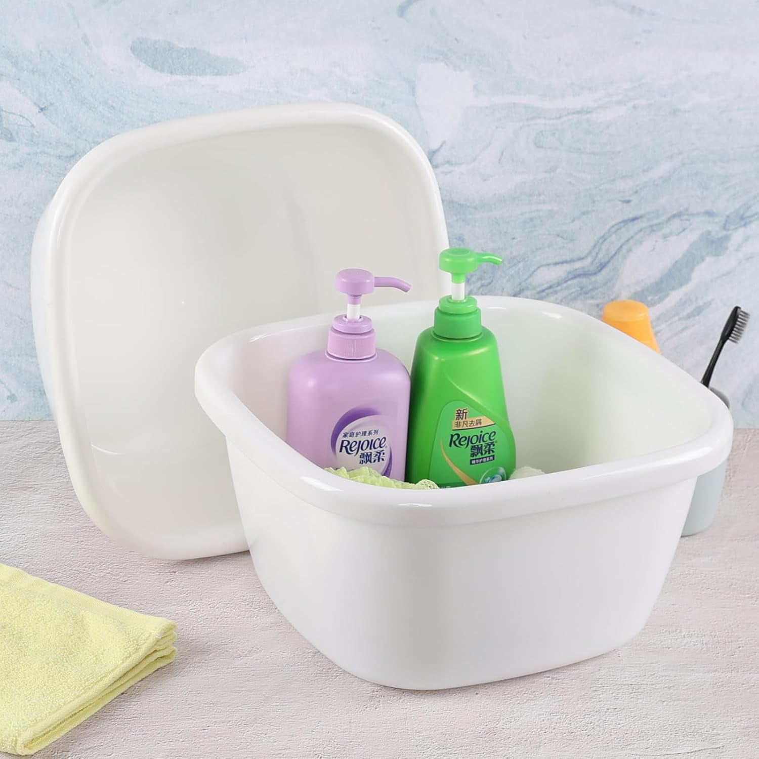 18 Quart Large Deep Wash Basin, 2 Packs Square Dishpan Tub, White ...