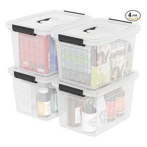 Superio Clear Storage Boxes with Hinged Lids, 10 Qt, 4 Pack, Stackable ...